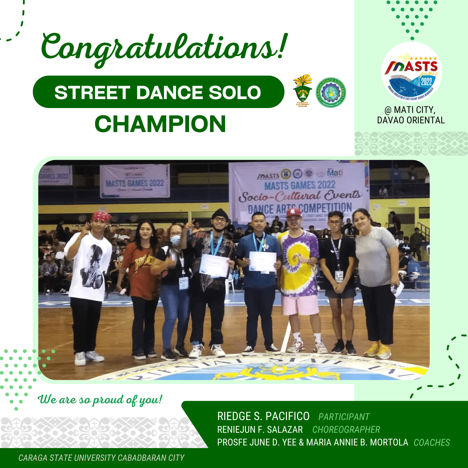 CSUCC Students Win Awards in MASTS Socio-Cultural Arts Fest - CARAGA ...