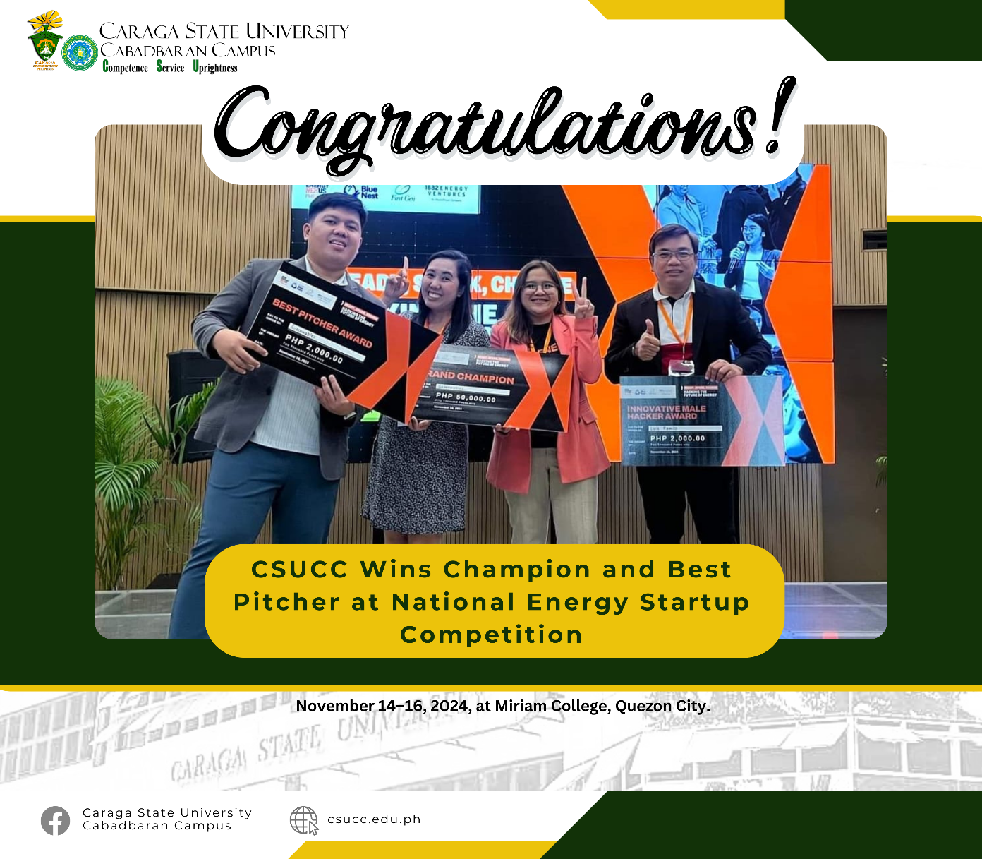 CSUCC Wins Champion and Best Pitcher at National Energy Startup ...